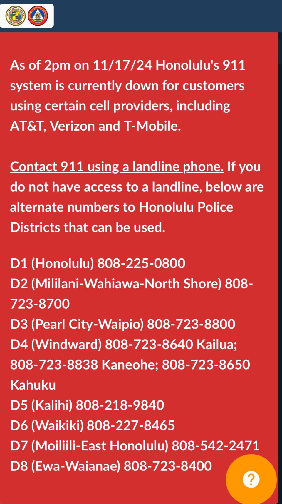 911 Outage Complicated By Failure Of Backup System, Honolulu Police Say ...
